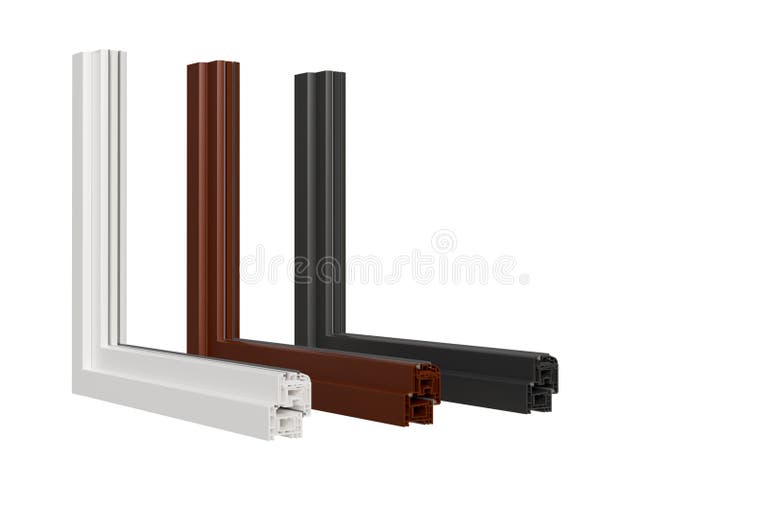3D Model of Window Profiles in Section in White and Gray and Brown ...