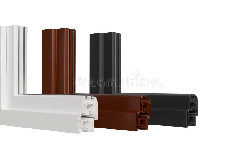 3D Model of Window Profiles in Section in White and Gray and Brown ...