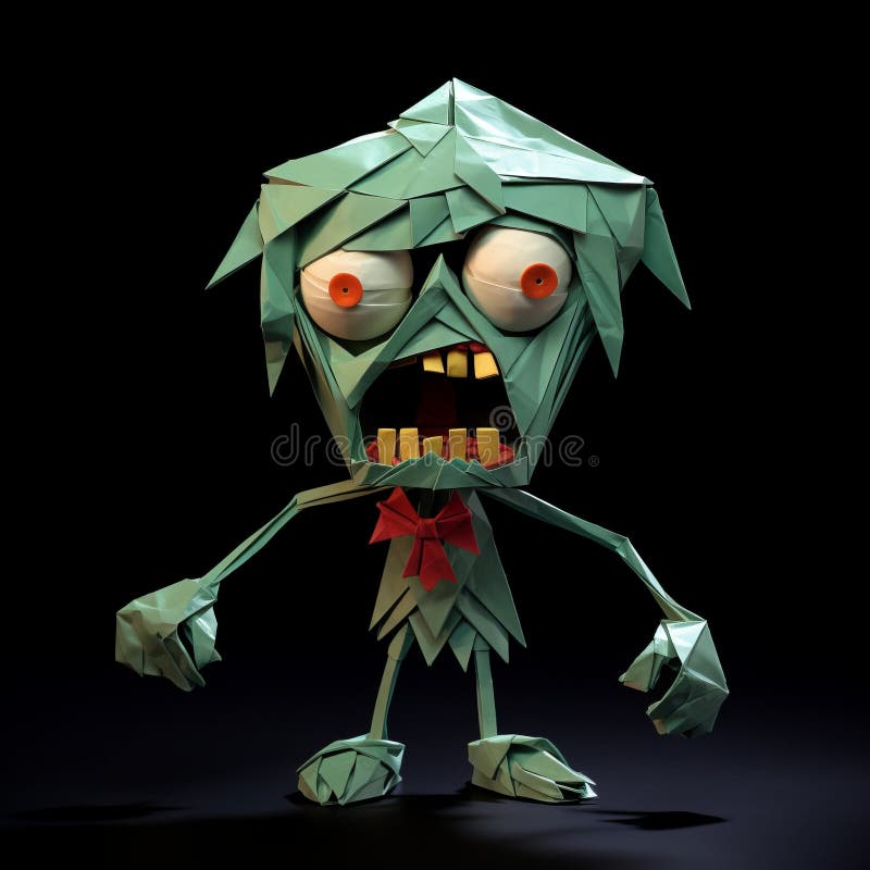 Cartoon Origami Zombie: a Whimsical and Eerie 3d Paper Character Stock ...