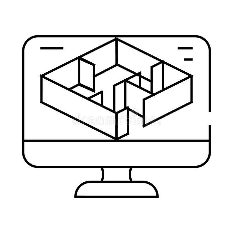 3d Modeling Architectural Drafter Line Icon Vector Illustration Stock ...