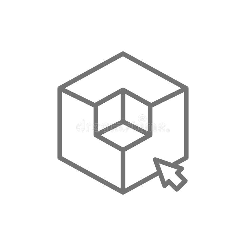 3D Modeling, 3 Dimensional Model, Cube Geometric Shape Line Icon. Stock ...