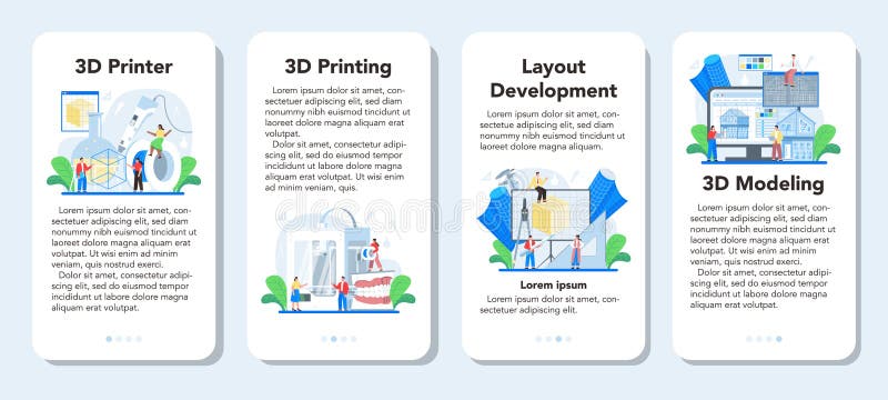 3D Modeling Mobile Application Banner Set. Digital Drawing Stock Vector ...