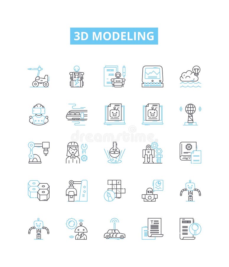 3d Modeling Vector Line Icons Set 3d Modelling Modeling Designs Rendering Animation