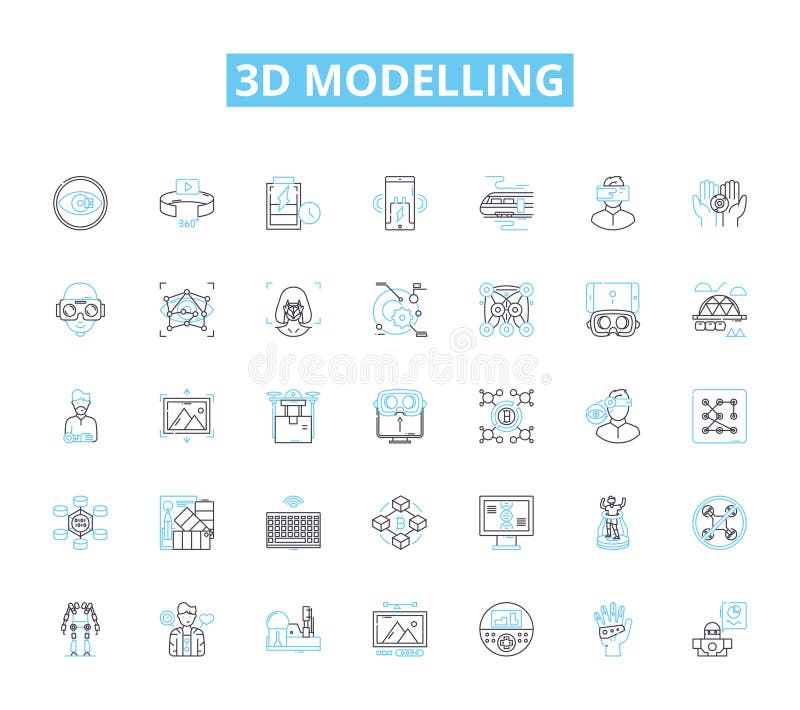 3d Modelling Linear Icons Set. Rendering, Sculpting, Texturing ... 3d Modelling Linear Icons Set. Rendering, Sculpting, Texturing ...