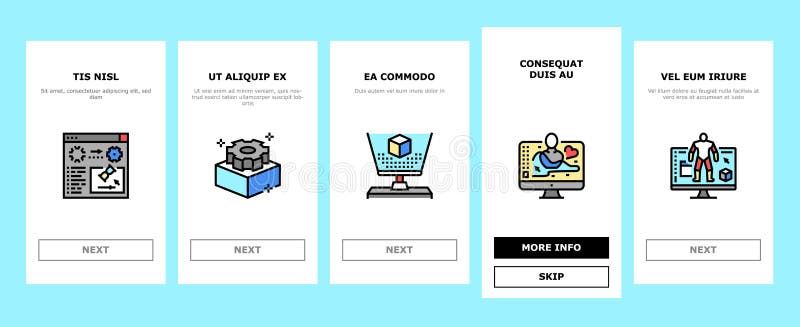 3d Modelling Software and Device Onboarding Icons Set Vector Stock ...