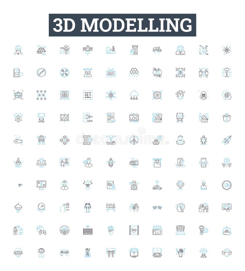 3d Modelling Vector Line Icons Set 3d Modelling Modeling Cad Design Rendering Simulation