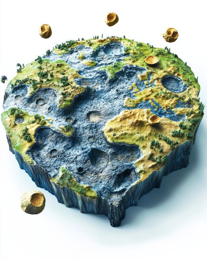 3D Models of Meteor Impact Craters on World Map Stock Illustration ...