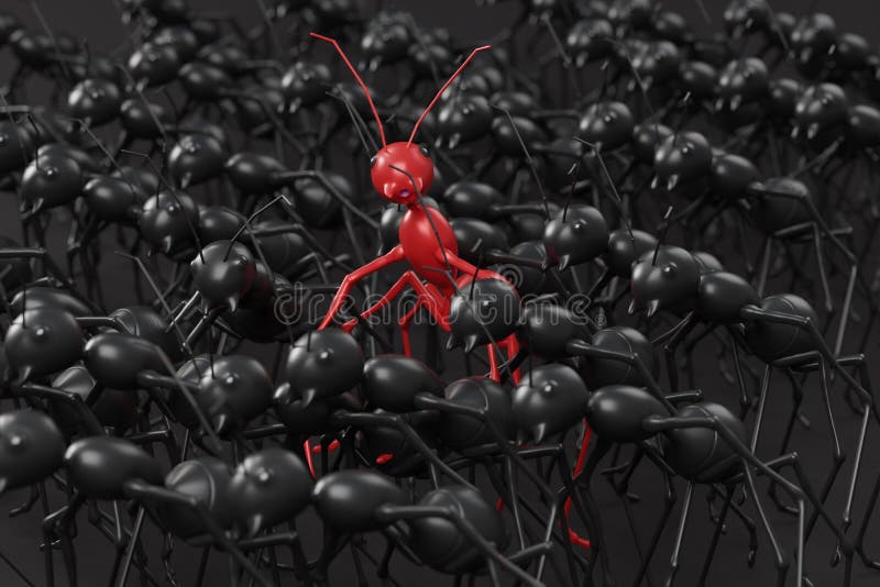 3D Models of One Red Ant Standing among Large Crowd of Black Ants ...