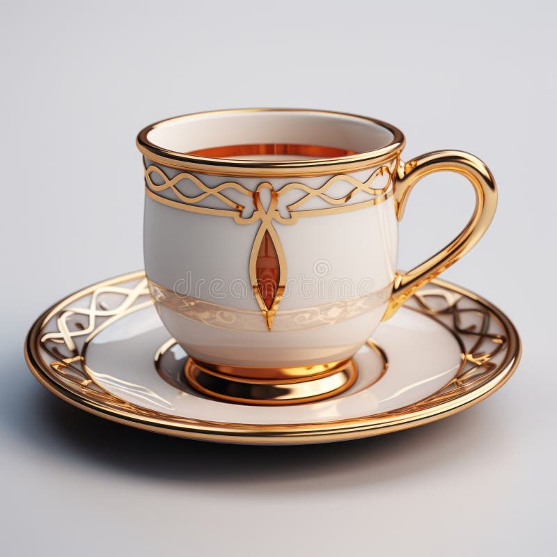 Super Realistic 3d Gold Tea Cup with Photobashing Style Stock ...
