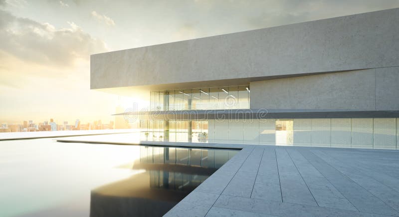 3D Modern Architecture with a Pool Stock Illustration - Illustration of ...