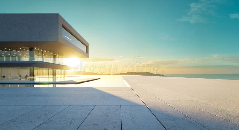 3D Modern Architecture with a Pool Stock Illustration - Illustration of ...