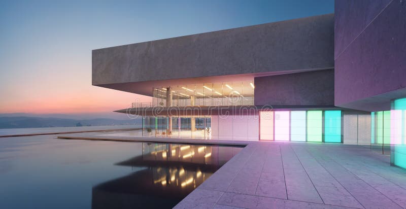 3D Modern Architecture with a Pool Stock Illustration - Illustration of ...