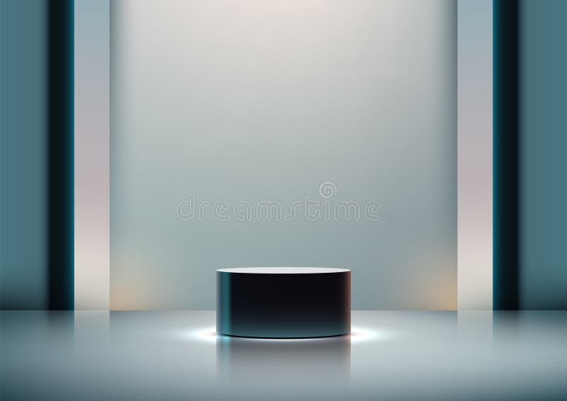 3D Modern Black Cylindrical Podium on Reflective Surface for Product ...