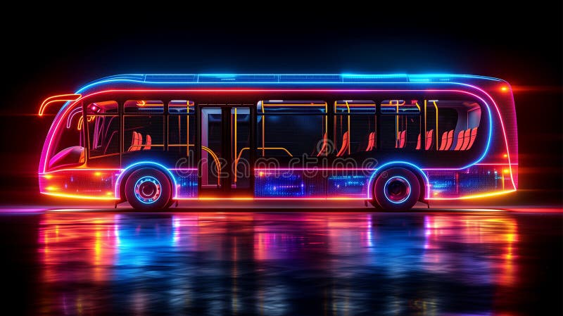 3D Modern Bus Icon in Bright Neon Graphic Style Black Stock ...