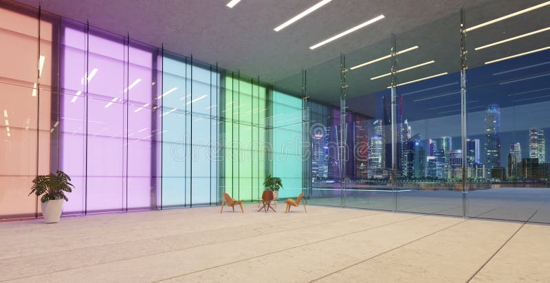 3d Modern Colored Gradient Glass Walls Lobby Waiting Space Stock ...