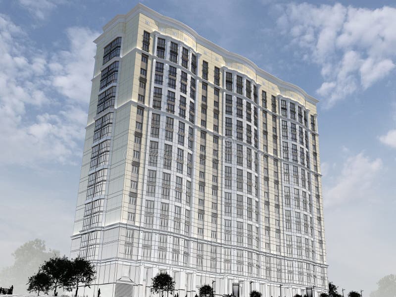 3d Modern High Rise Building 3D Illustration Stock Illustration ...