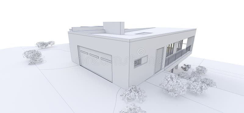 3d Modern House, on White Background. 3d Illustration. Stock ...