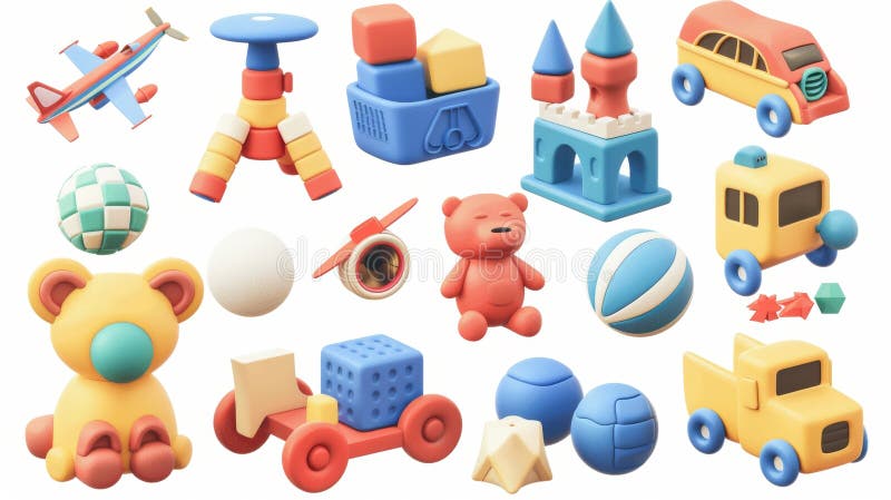 The 3D Modern Icon Set Contains Illustrations of a Train, Plane, Castle ...