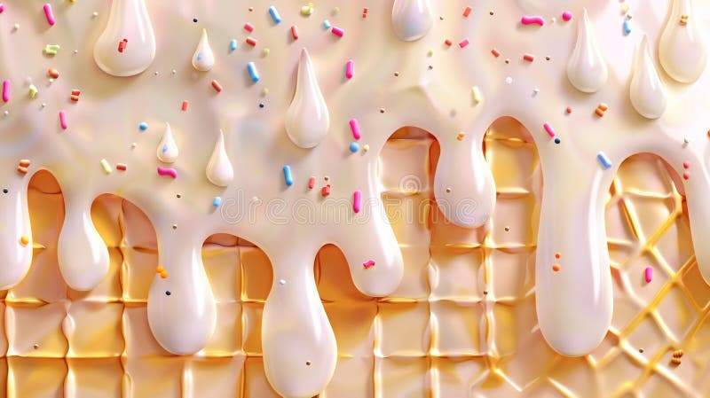 3d Modern Illustration Of Realistic Drip Ice Cream Melted Drops With