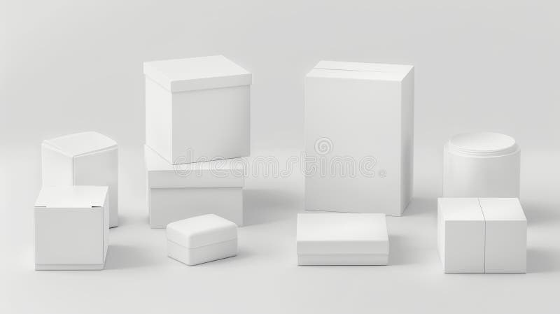 3d Modern Illustration Set of White Box Mock-ups, Cube Perspective View ...