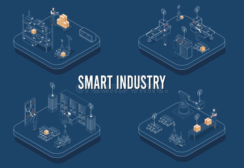 3D Modern Isometric Design Concept of Smart Industry with Development ...