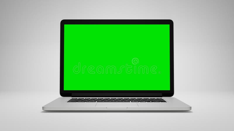 3d Modern Laptop Computer Showing Green Chroma Key Screen on White ...