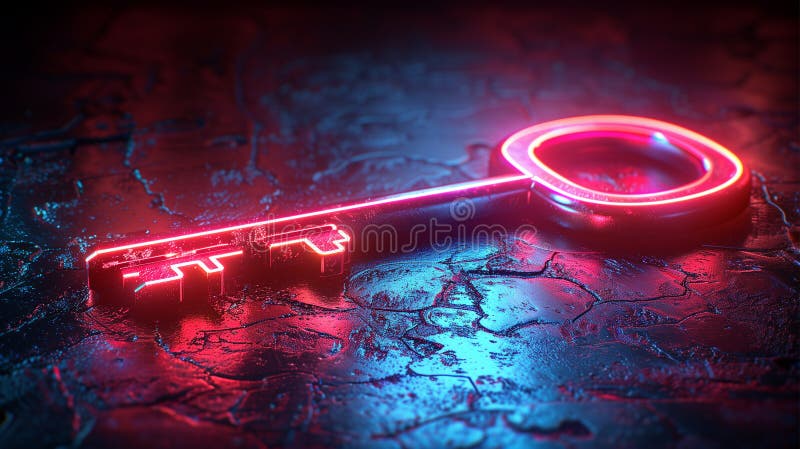3D Modern Lock Key Icon in Bright Neon Graphic Style Black Stock ...