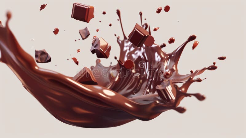 This 3D Modern Object Shows a Piece of Chocolate with a Splash of ...