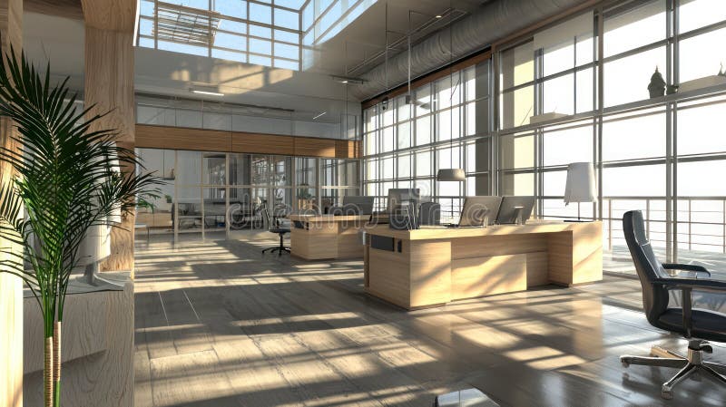 3D Modern Office Interior Render Stock Illustration - Illustration of ...