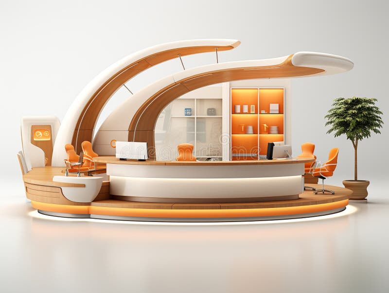 3d Modern Receptionist Desk Design Featuring a Curved Design and ...