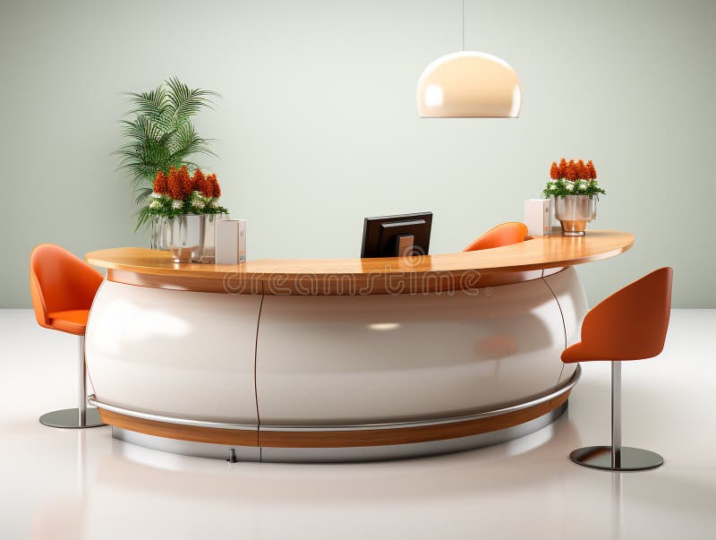 3d Modern Receptionist Desk Design Featuring a Curved Design and ...