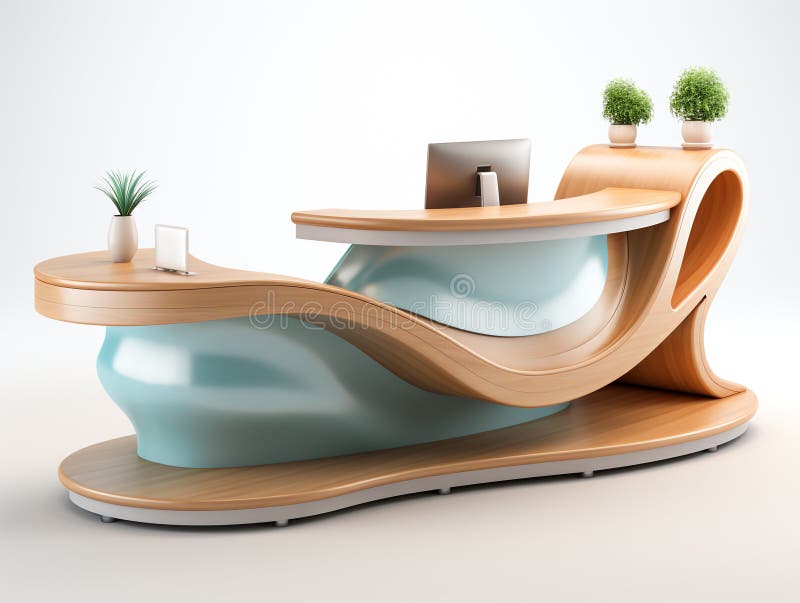 3d Modern Receptionist Desk Design Featuring a Curved Design and ...