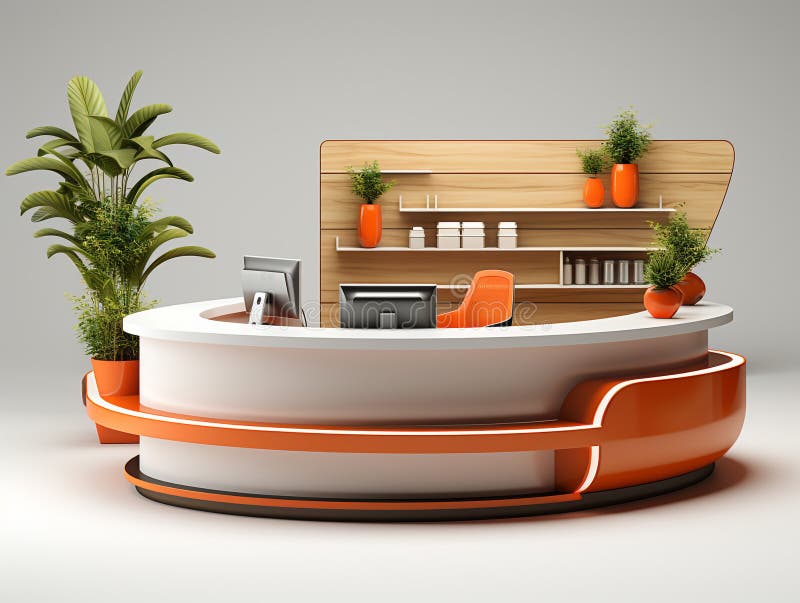 3d Modern Receptionist Desk Design Featuring a Curved Design and ...