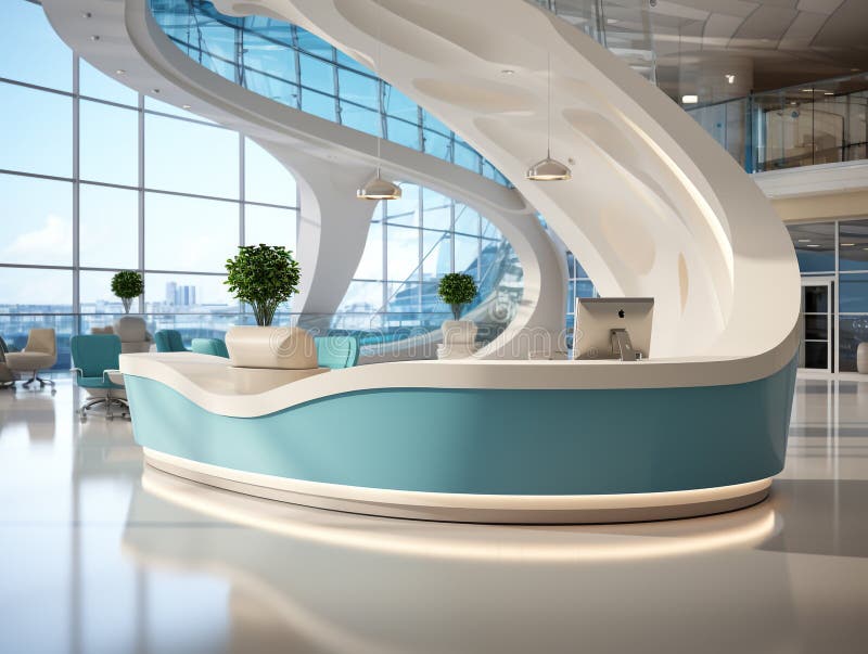 3d Modern Receptionist Desk Design Featuring a Curved Design and ...