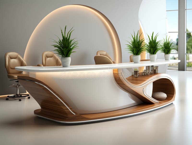 3d Modern Receptionist Desk Design Featuring a Curved Design and ...