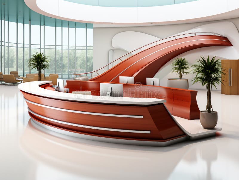 3d Modern Receptionist Desk Design Featuring a Curved Design and ...