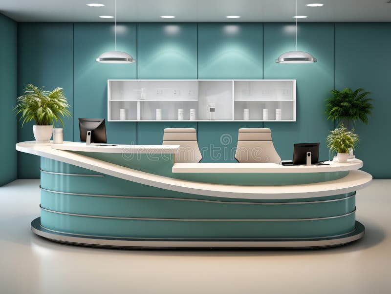 3d Modern Receptionist Desk Design Featuring a Curved Design and ...