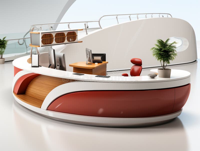 3d Modern Receptionist Desk Design Featuring a Curved Design and ...
