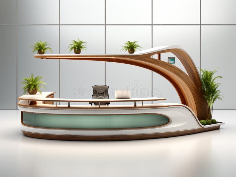 3d Modern Receptionist Desk Design Featuring a Curved Design and ...