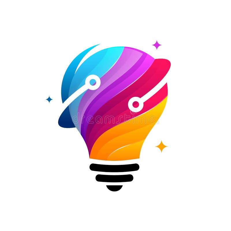 3D Modern Tech Bulb Logo Designs Concept, Pixel Technology Bulb Idea ...