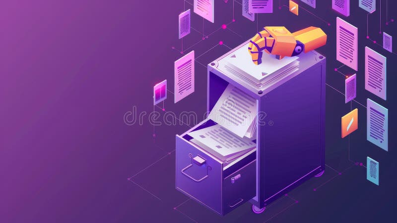 3D Modern Web Banner with Documents, Archive Docs on Conveyor Belt with ...