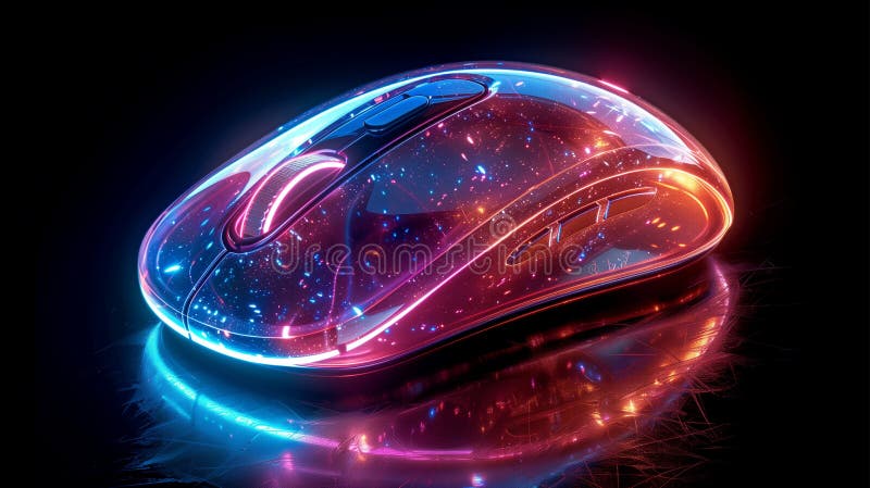 3D Modern Wireless Mouse Icon in Bright Neon Graphic Style Black Stock ...