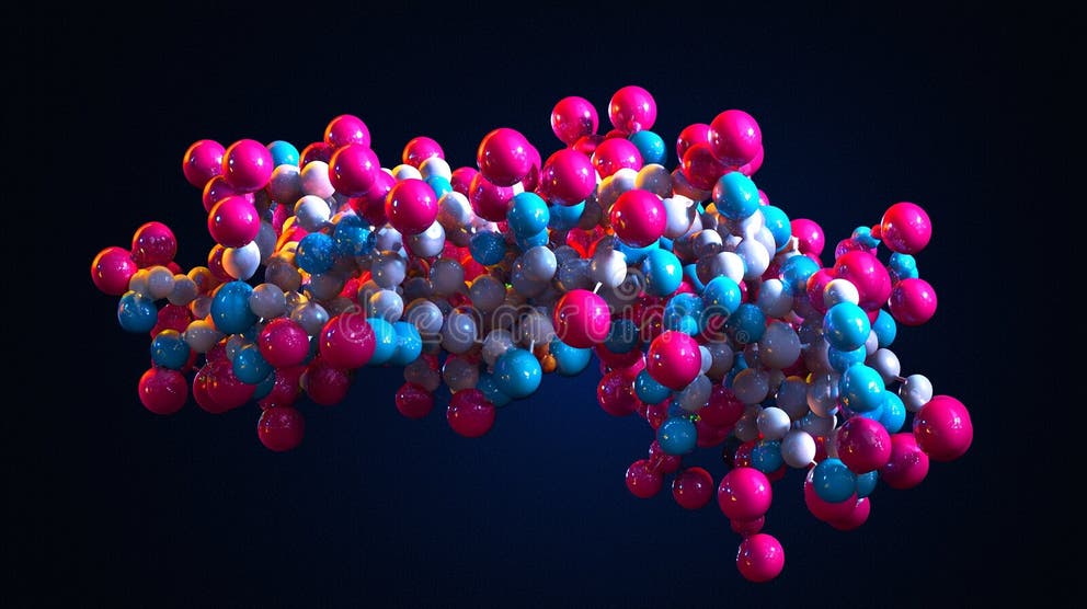 3D Molecular Model with Colorful Interconnected Atoms Forming a Complex ...