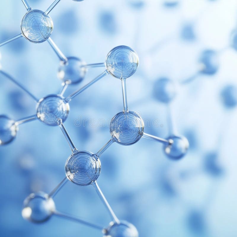 3D Molecular Structure with Blue Transparent Spheres and Interconnected ...
