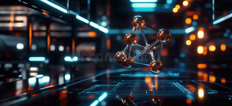 3D Molecular Structure in Futuristic Laboratory Setting with Neon ...