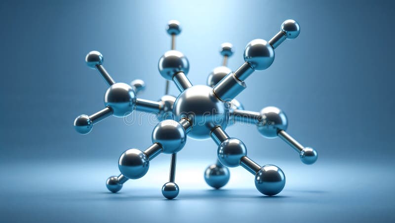 3D Molecular Structure with Metallic Reflective Spheres Representing ...