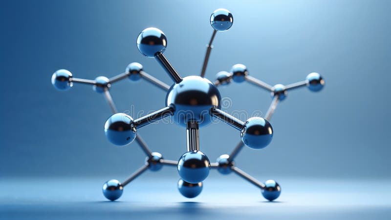 3D Molecular Structure with Metallic Reflective Spheres Representing ...
