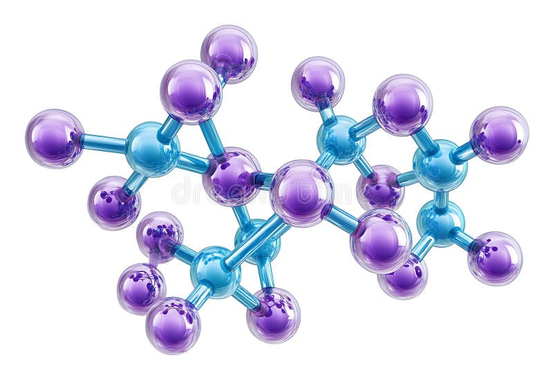 3D Molecular Structure with Purple and Blue Atoms Stock Illustration ...