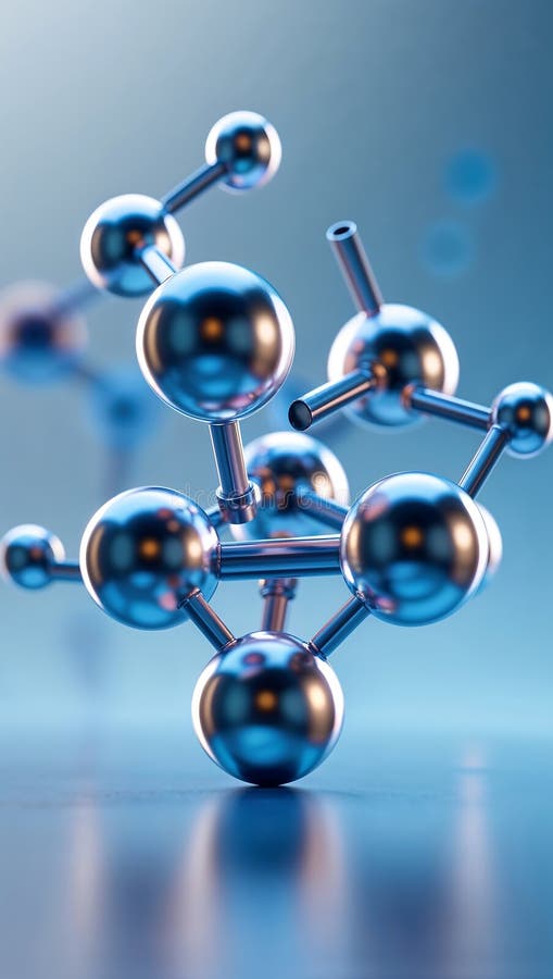 3D Molecular Structure with Metallic Reflective Spheres Representing ...