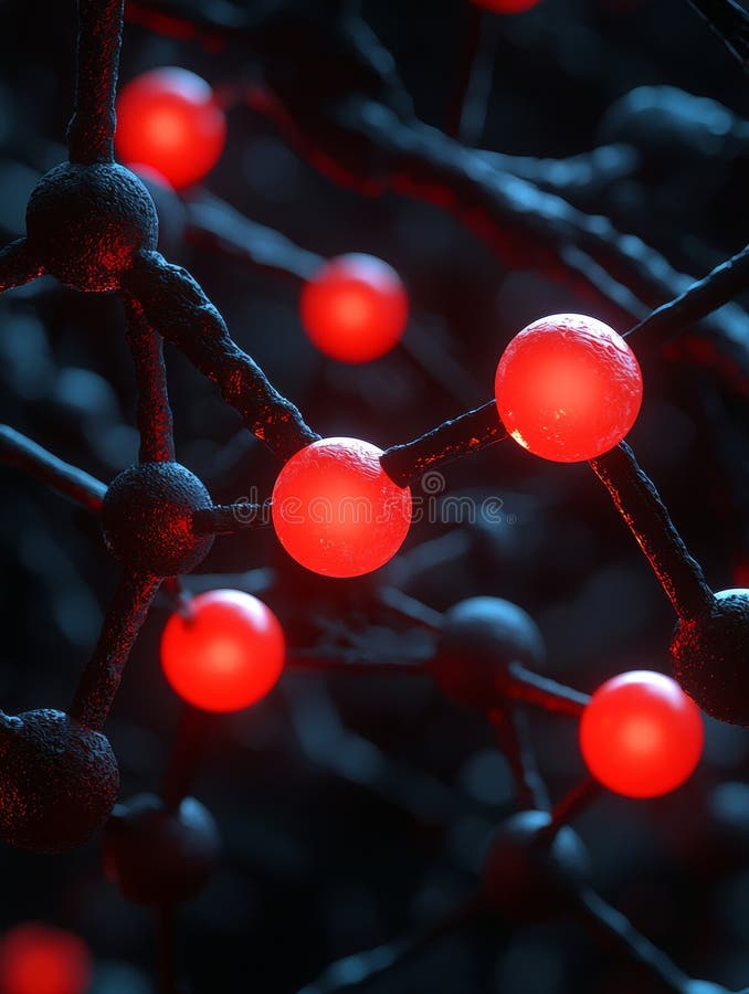 3D Molecule Design with Red Elements Against a Dark SciFi Inspired ...